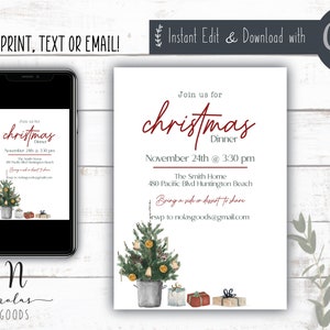 Christmas Dinner Party Invite Template, Winter Dinner Party Invitation ...