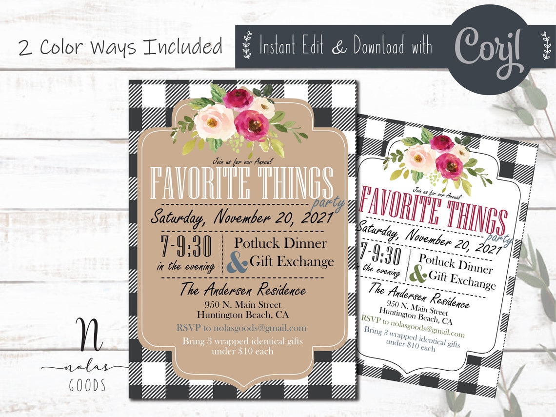 Favorite Things Party Invitation Printable My Favorite Things - Etsy