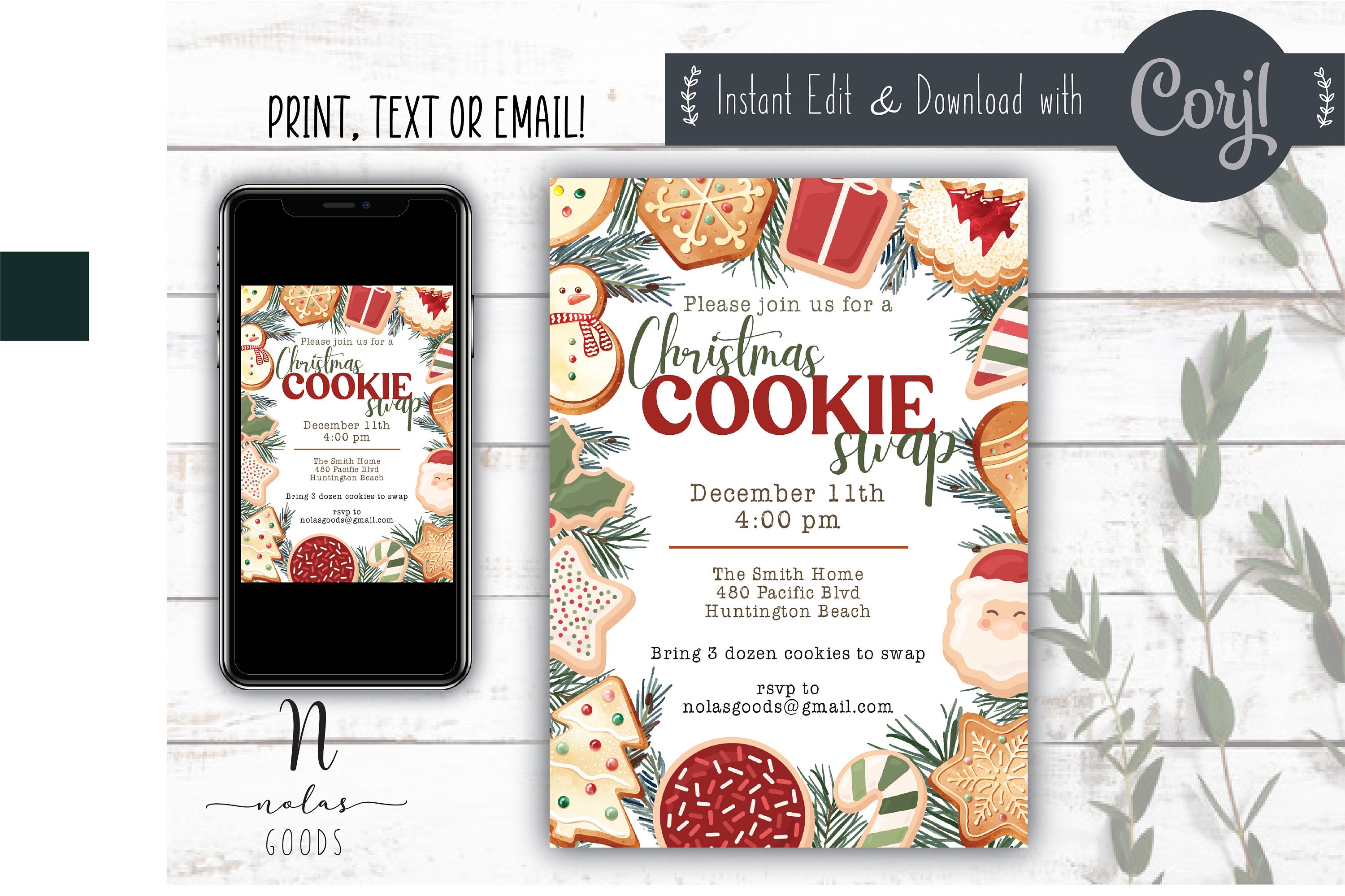 Christmas Cookie Exchange Invitation, Cookie Swap Invitation Template ...
