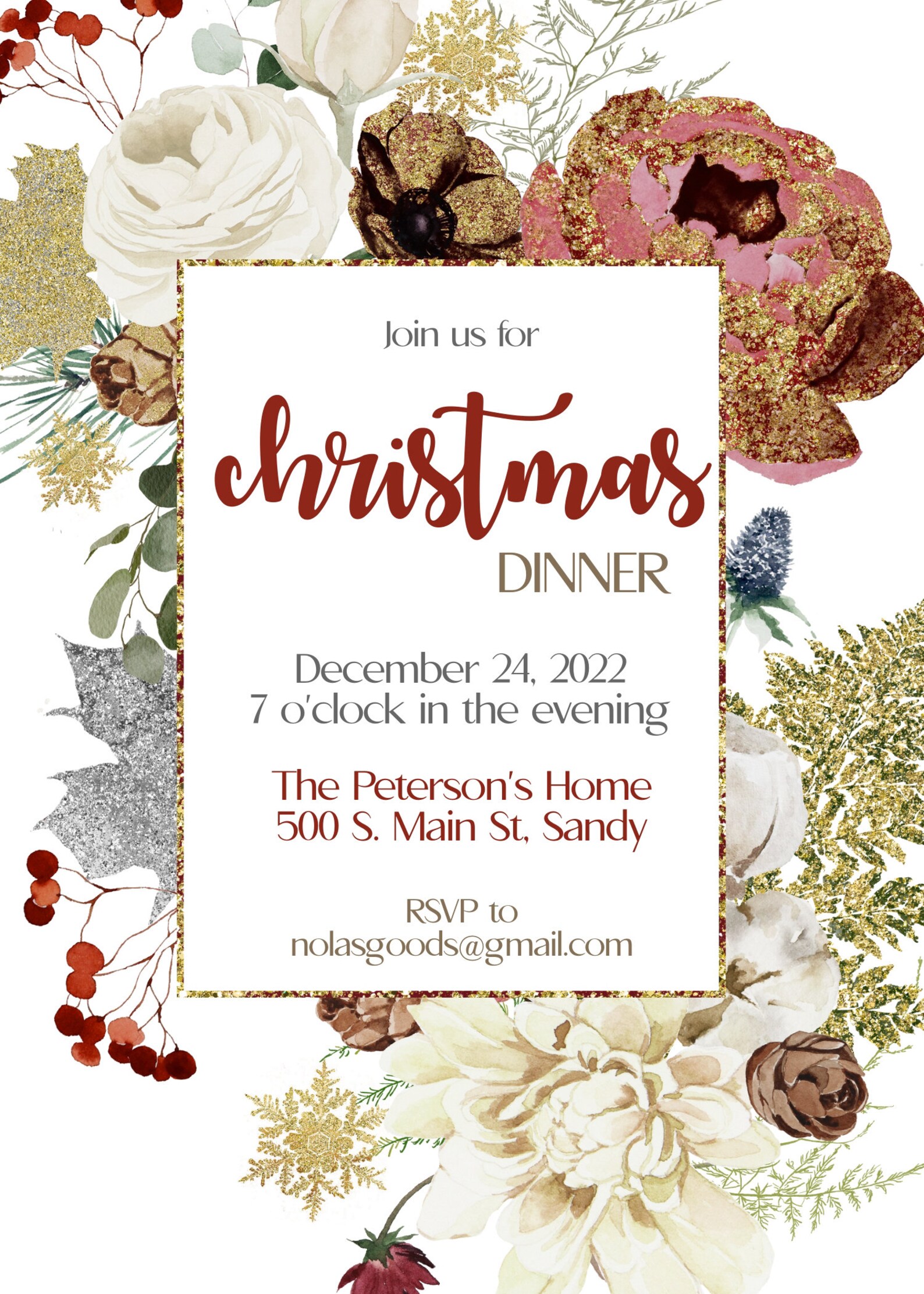Christmas Dinner Party Invite Template, Winter Dinner Party Invitation ...