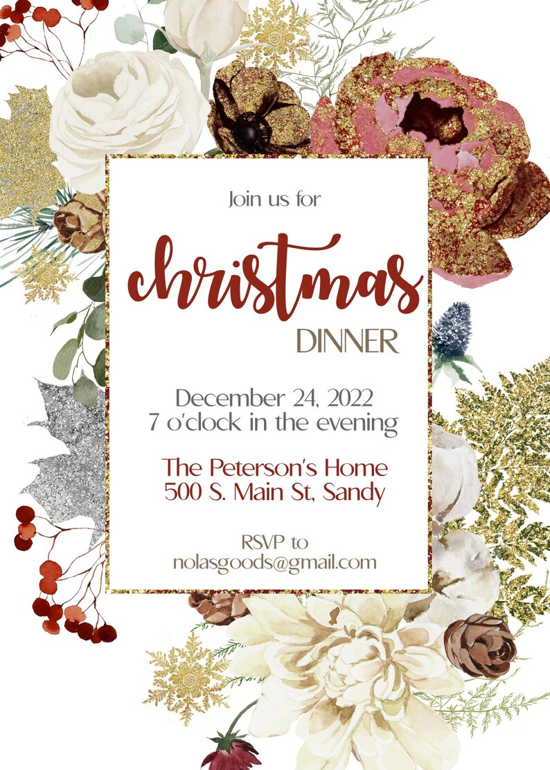 Christmas Dinner Party Invite Template, Winter Dinner Party Invitation ...