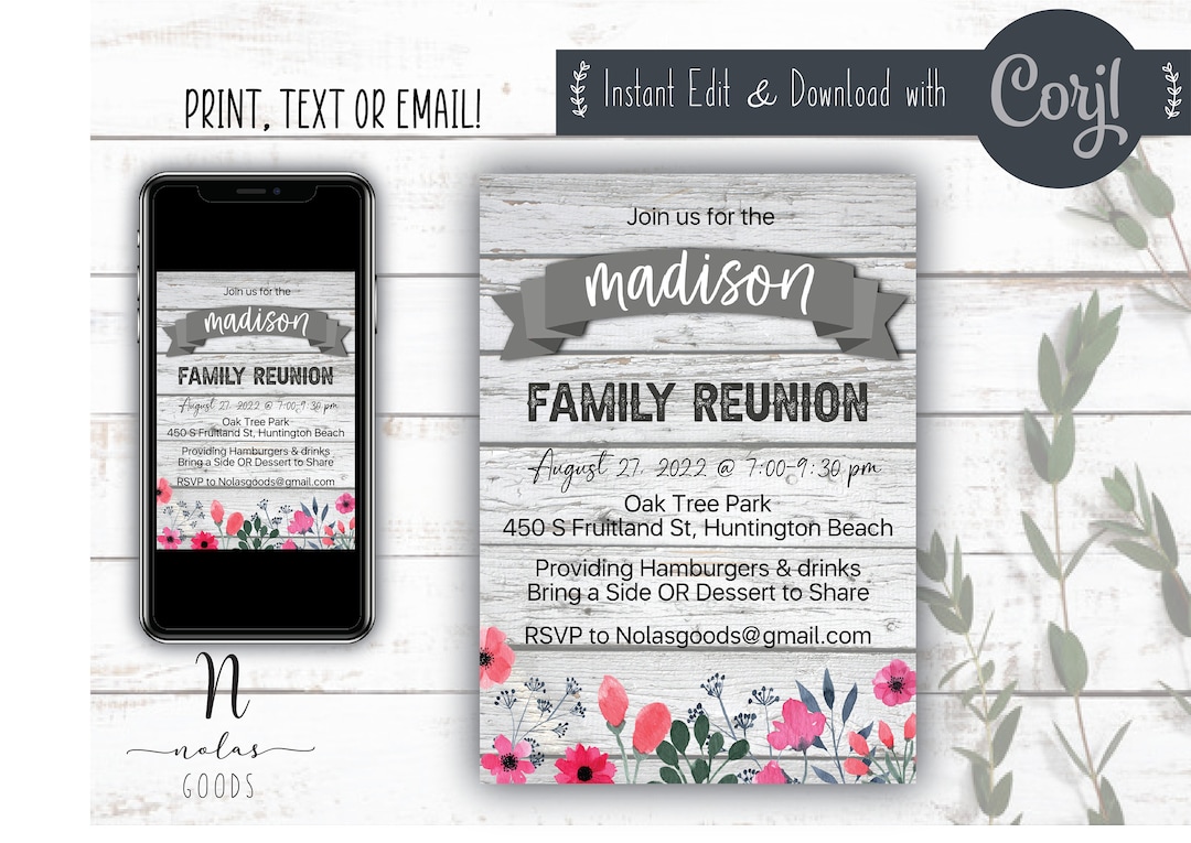 Family Reunion Invitation Editable, Cousin Reunion Invite, Family ...