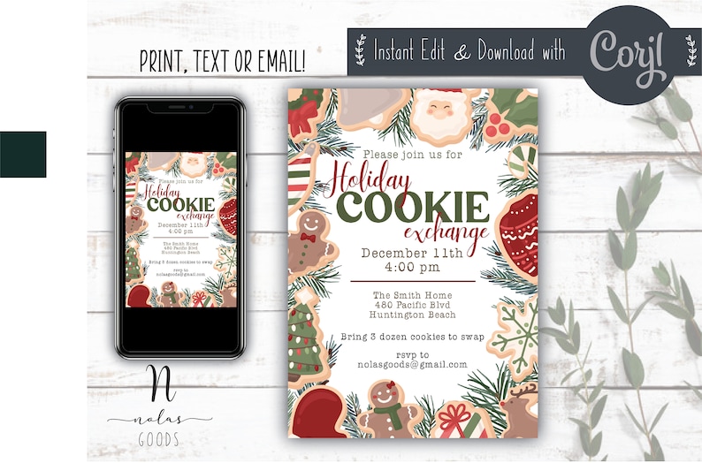 Cookie Exchange Party Invitation Digital Christmas Cookie - Etsy