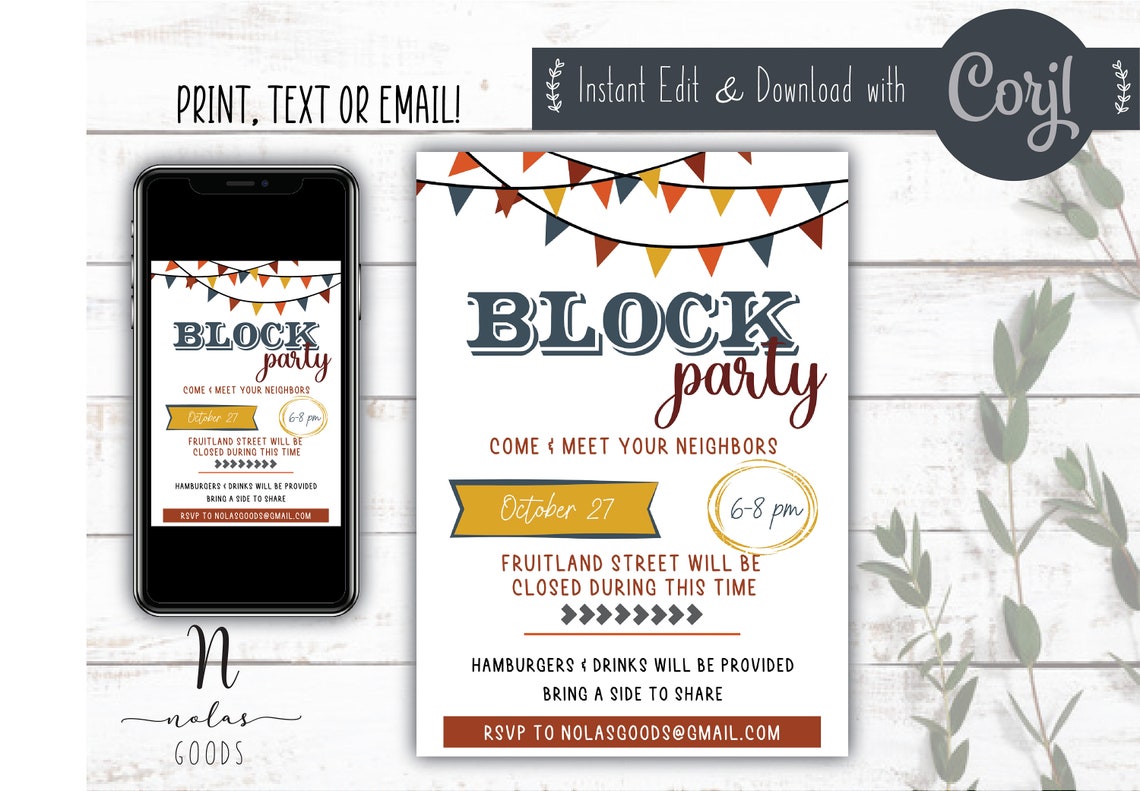Block Party Invitation Flyer Download Fall Neighborhood Block - Etsy