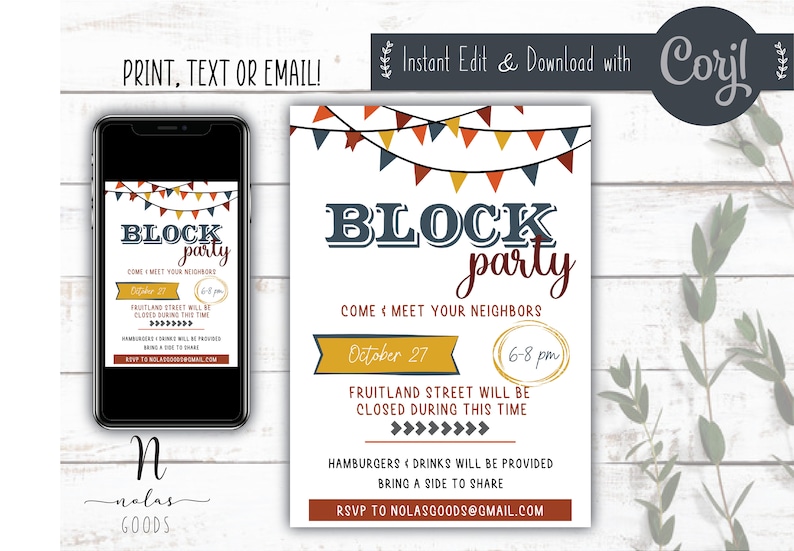 Block Party Invitation Flyer Download Fall Neighborhood Block - Etsy