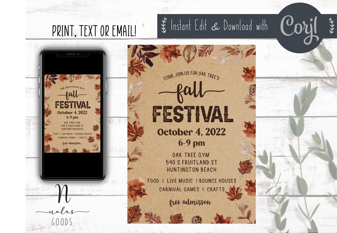 School Festival Flyer Template, Fall Festival Invite Printable, Fall ...