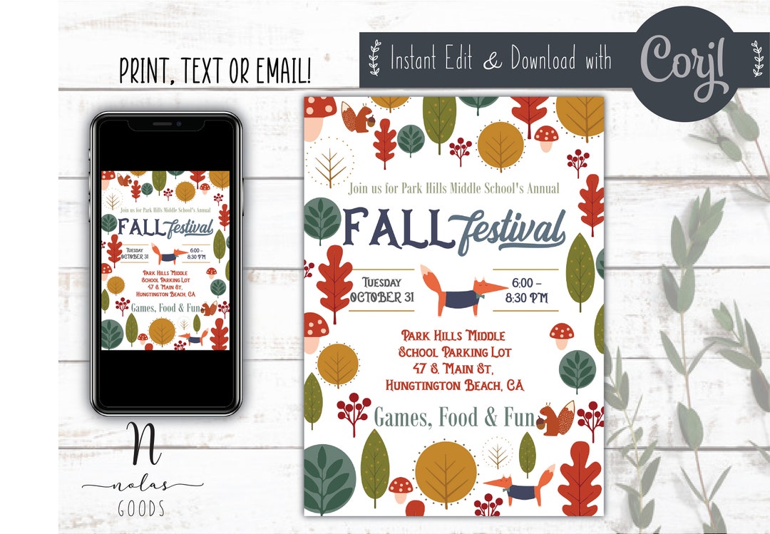 Fall Festival Invite Template, Fall Festival Flyer Digital Download ...