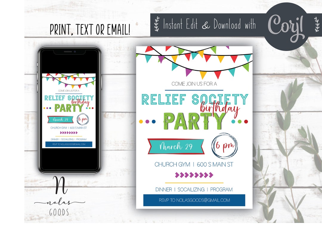 Relief Society Birthday Invite, Relief Society Invitation Printable ...