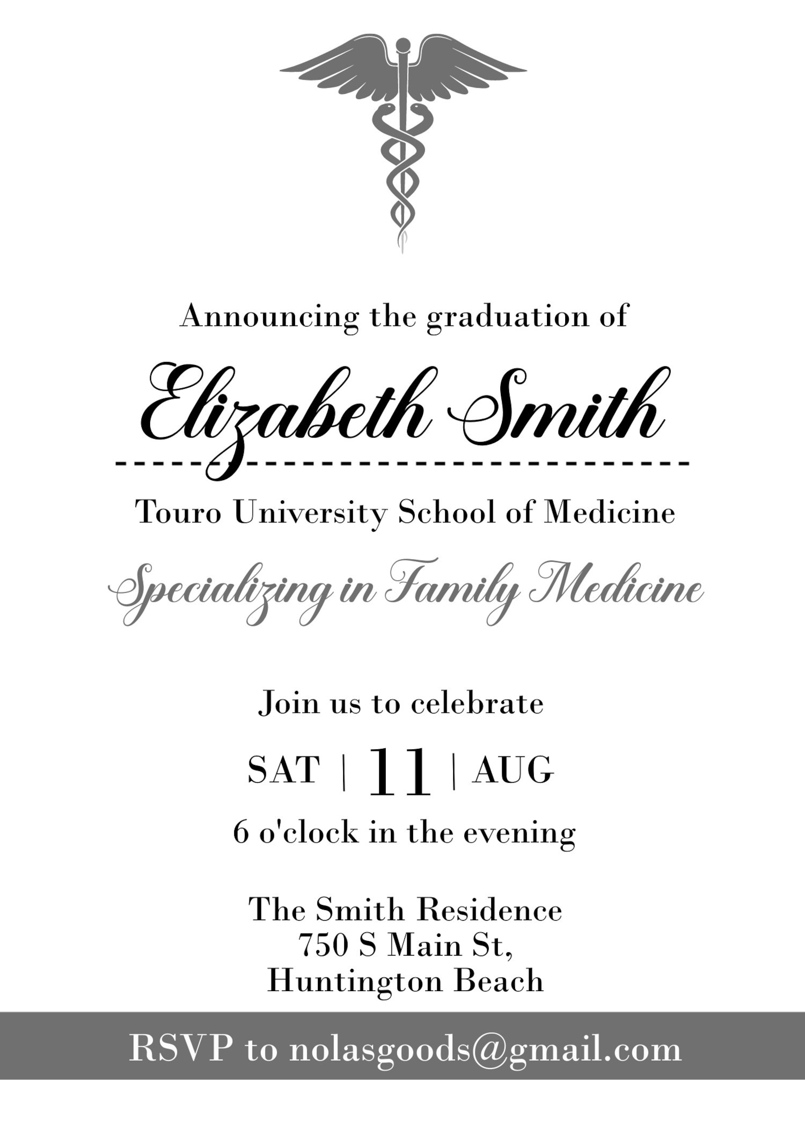 Medical School Graduation Announcement, Doctor Graduation Invitation ...