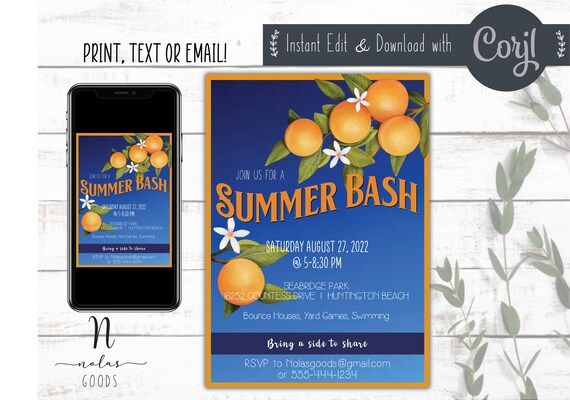 Summer Bash Invitation Digital Download Summer Picnic Flyer - Etsy
