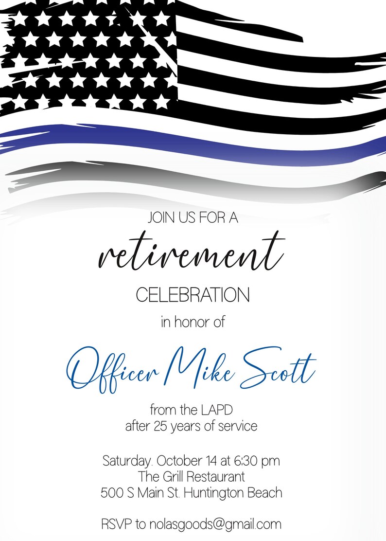 Police Retirement Invitation, Retirement Celebration Invitation ...