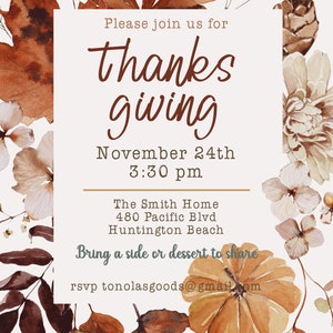 Editable Thanksgiving Invitation Template, Thanksgiving Dinner Invite ...