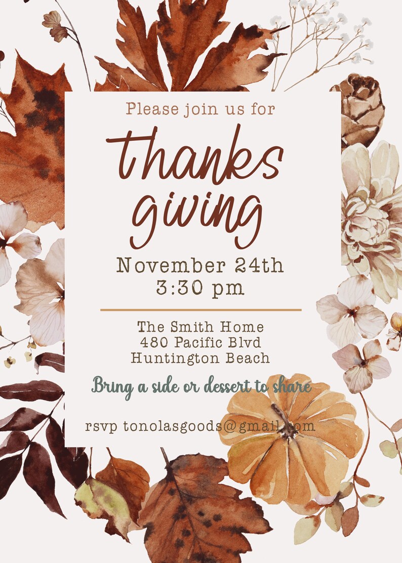 Editable Thanksgiving Invitation Template Thanksgiving Dinner - Etsy