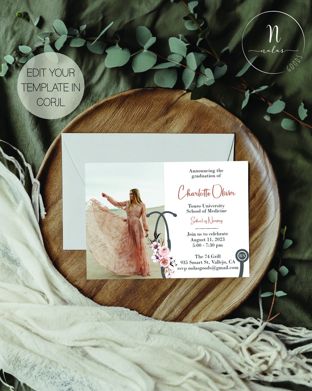 Nursing Graduation Invitation Instant Download, RN Graduation Party ...