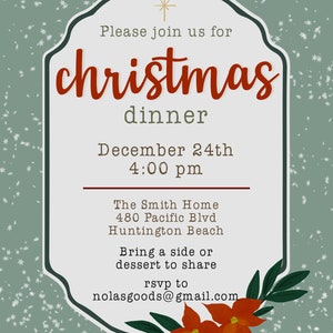 Christmas Dinner Invitation Digital, Holiday Dinner Invite Download ...