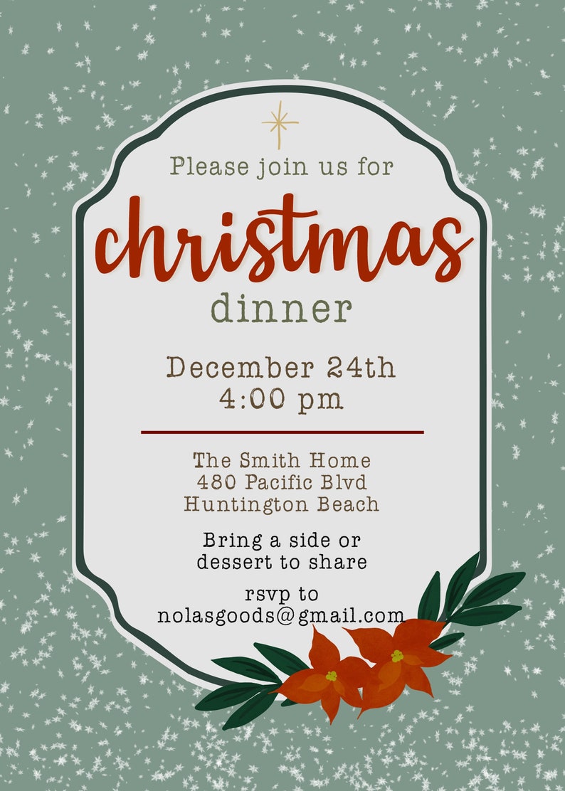 Christmas Dinner Invitation Digital, Holiday Dinner Invite Download ...