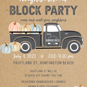 Fall Block Party Flyer, Fall Neighborhood Party Invite Template, Block ...