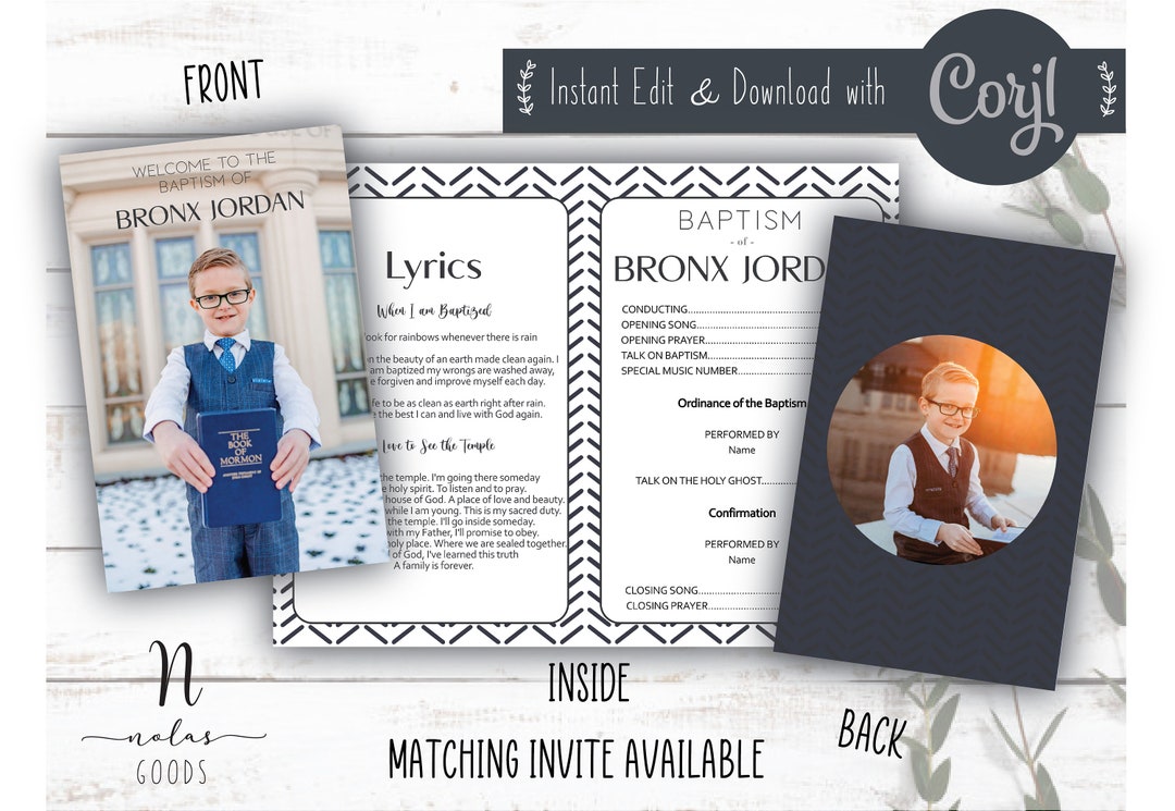 LDS Baptism Program With Pictures, Baptism Program LDS, Editable Lds ...