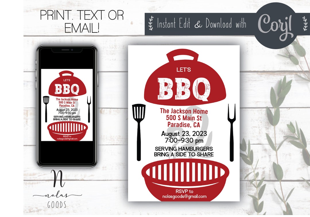 Summer BBQ Invitation, BBQ Invitations Template Download, Summer BBQ ...