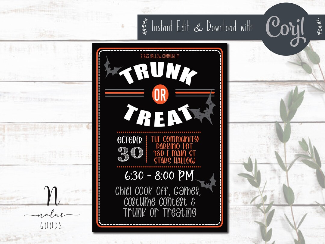 Trunk or Treat Invitation Printable, School Halloween Party Flyer ...