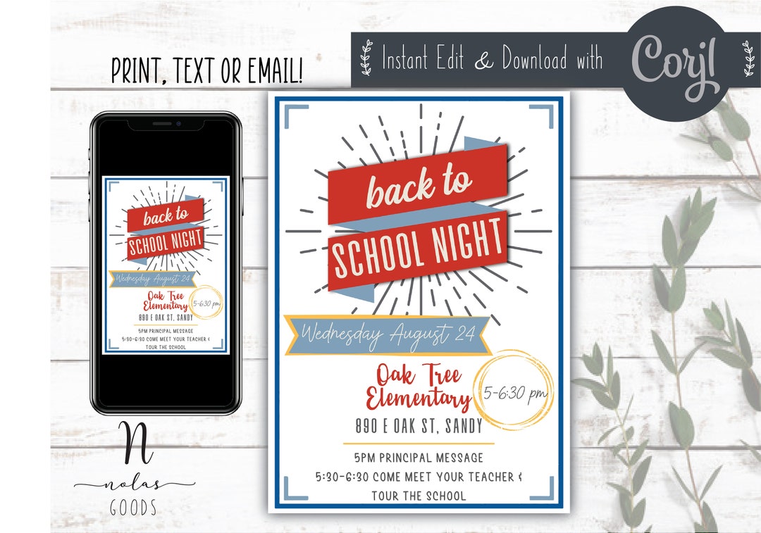 Back to School Night Invite Digital, School Open House Flyer Printable ...
