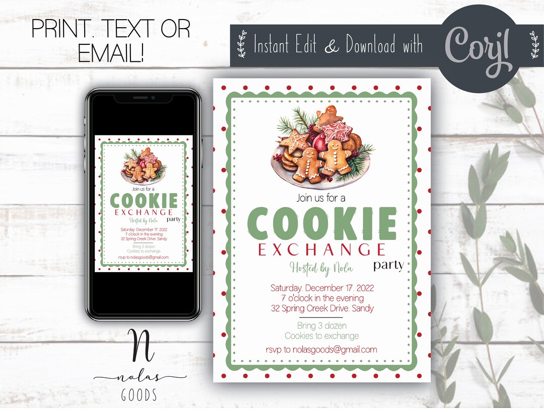 Christmas Cookie Exchange Invitation, Cookie Swap Invitation Template ...