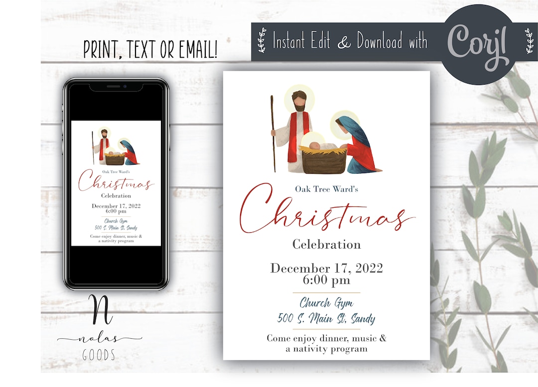Nativity Invitation Printable, Ward Christmas Party Flyer, Kids ...