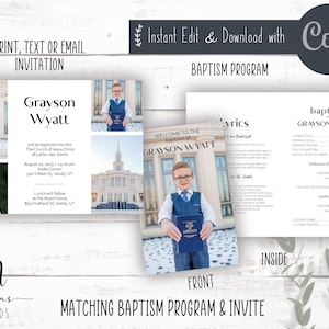 Baptism Program Template LDS Boy, LDS Baptism Invitation Instant ...