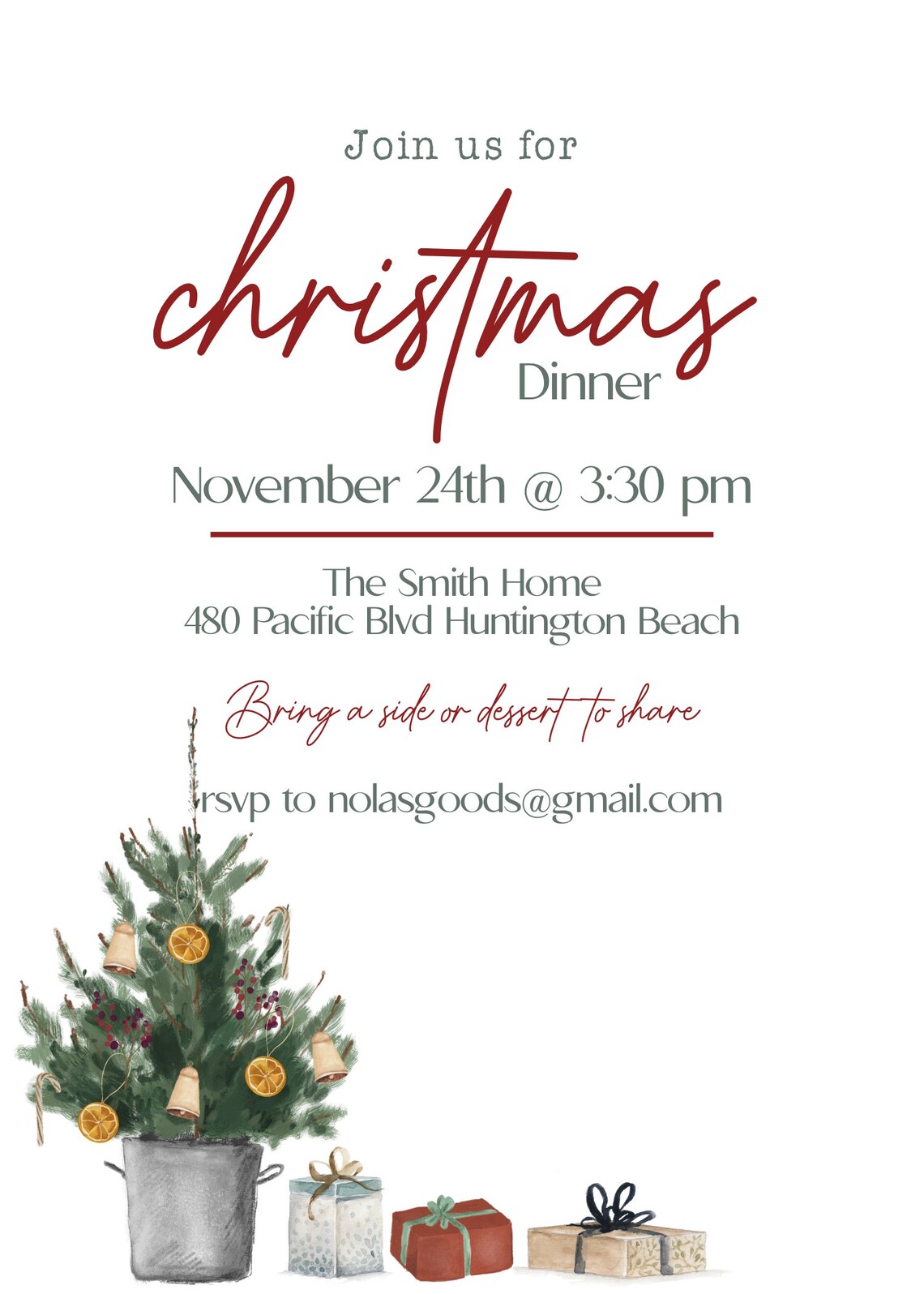 Christmas Dinner Party Invite Template, Winter Dinner Party Invitation ...