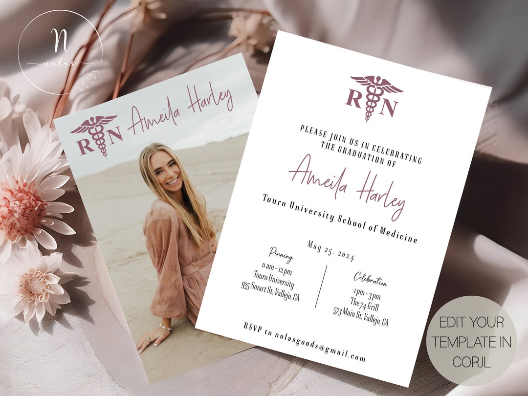 Nurse Pinning Ceremony Invitations, Nurse Graduation Invitation, RN ...