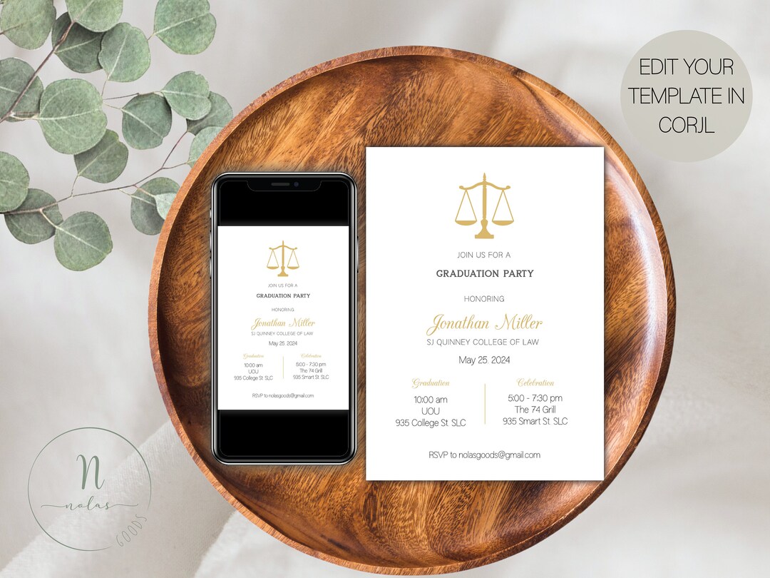 Law School Graduation Announcement, Lawyer Graduation Invitation, Law ...