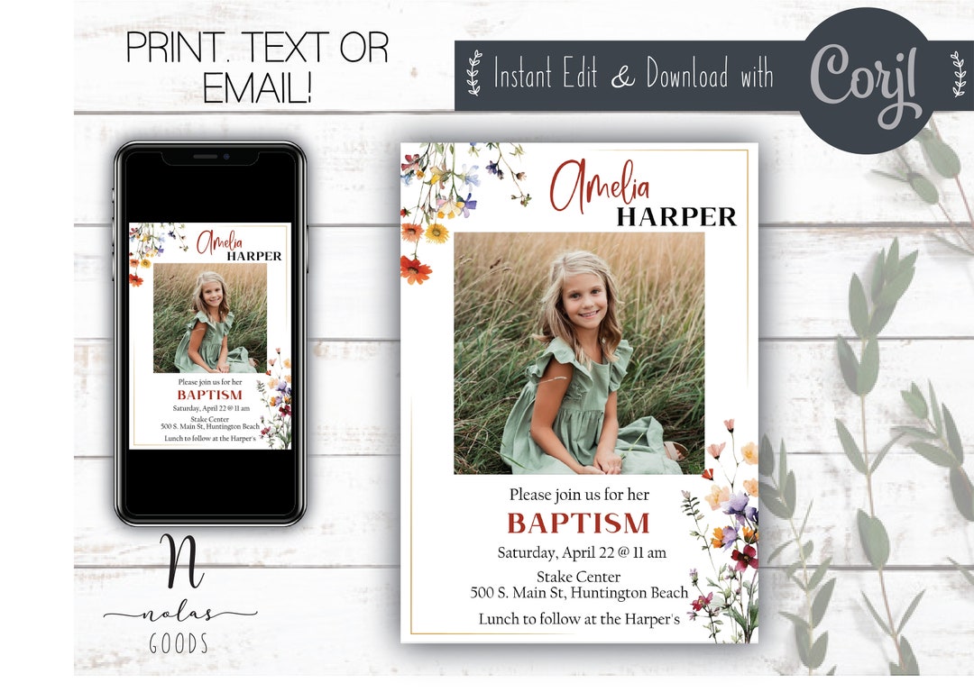 LDS Baptism Invitation Digital Download, Lds Baptism Invite Template ...