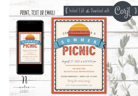 Summer Picnic Flyer Picnic Invitation Customizable Block - Etsy