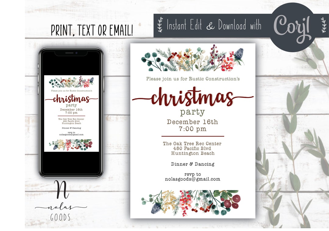 Company Christmas Party Invitation, Corporate Christmas Party ...