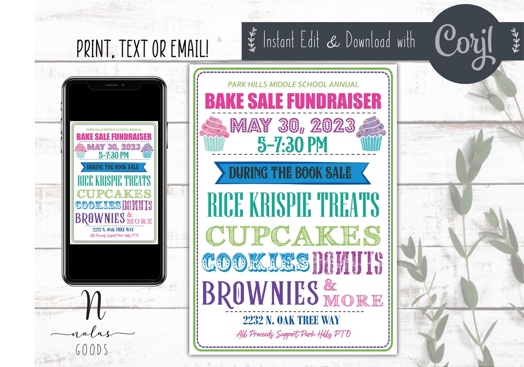 Bake Sale Flyer Template, School Fundraiser Flyer Digital, School Bake ...