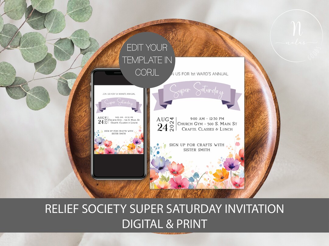Super Saturday Invitation Digital, LDS Relief Society Invite, Relief ...