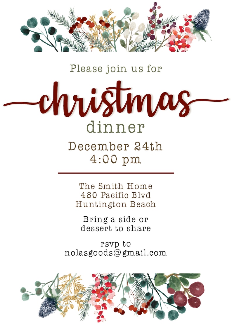 Christmas Dinner Party Invite Template Christmas Dinner - Etsy