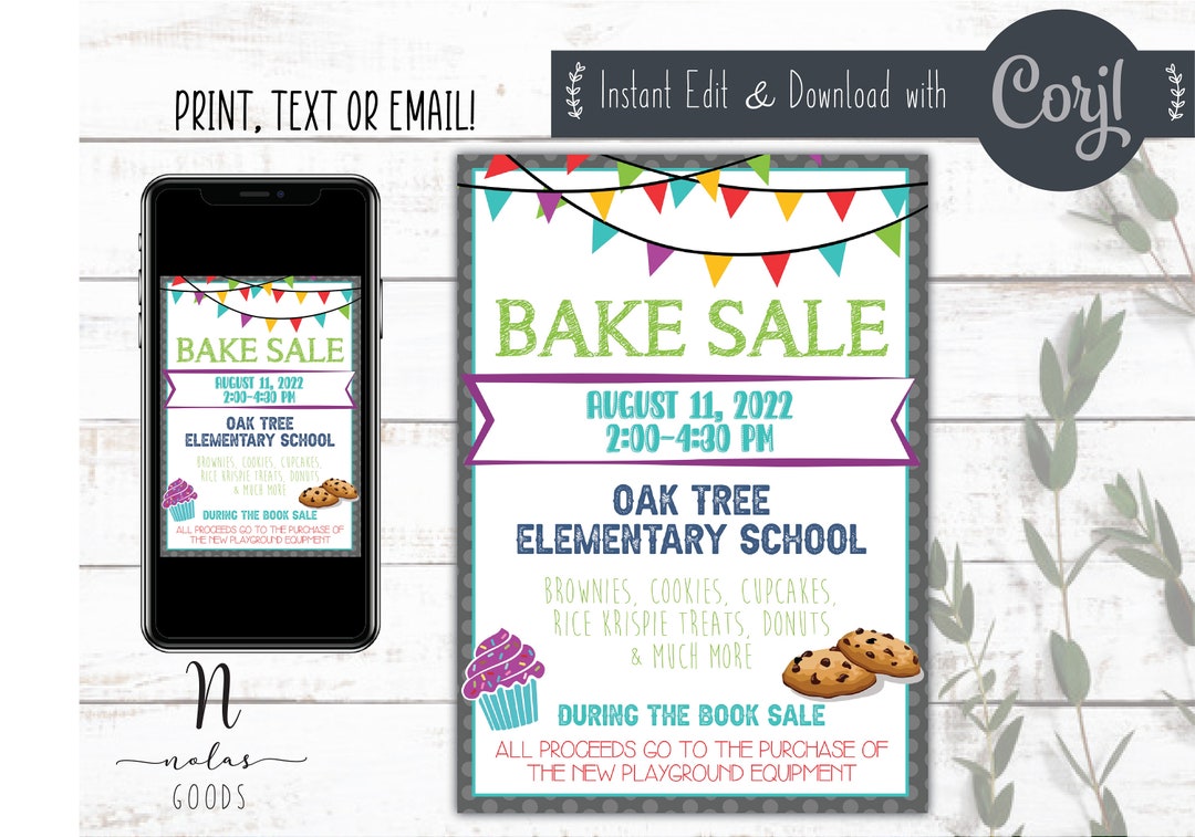 Bake Sale Flyer Template, School Fundraiser Flyer Digital, Bake Sale ...