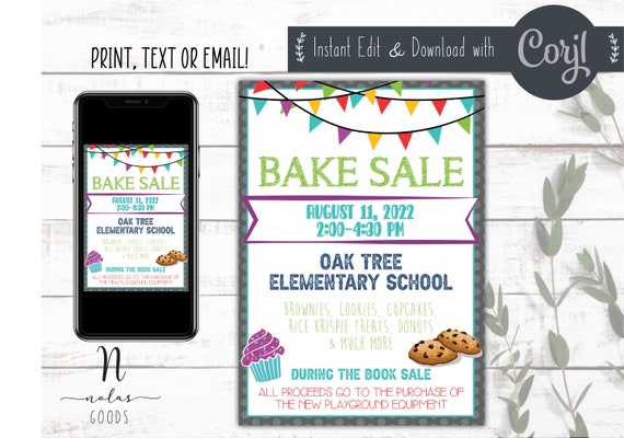 Bake Sale Flyer Template School Fundraiser Flyer Digital - Etsy