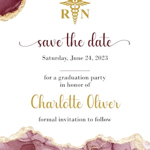 Nurse Graduation Invite, RN Graduation Announcement, Save the Date Graduation Template, Nursing ...