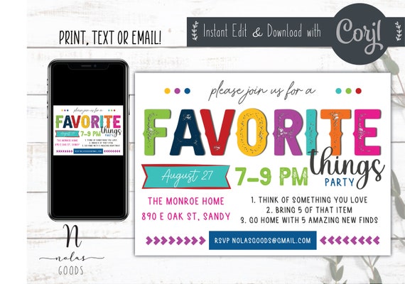 Favorite Things Party Invitation Favorite Things Birthday - Etsy