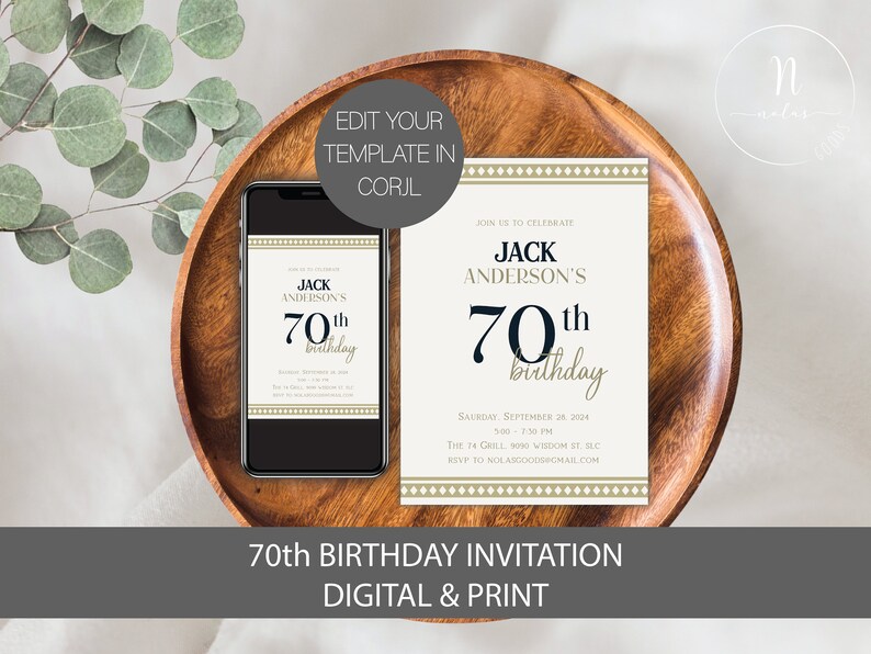 70th Birthday Party Invitation, 70th Birthday Invite Template, 70 ...