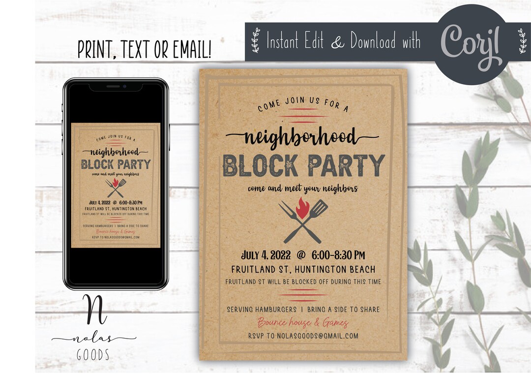 Neighborhood Party Invitation Template, Block Party Invitation Flyer ...