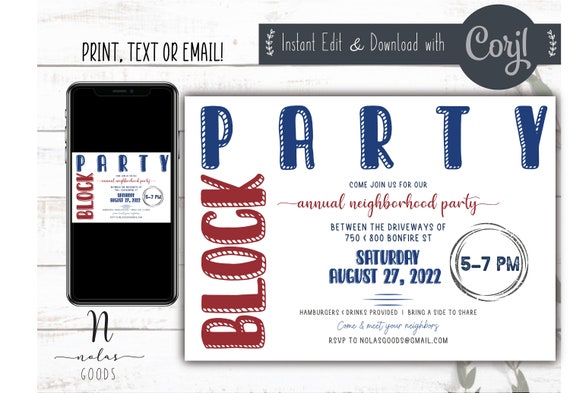 Block Party Invitation Flyer Printable Neighborhood Meet and - Etsy