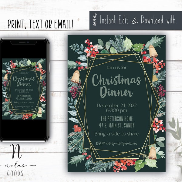 Christmas Dinner Invitation Template - Etsy