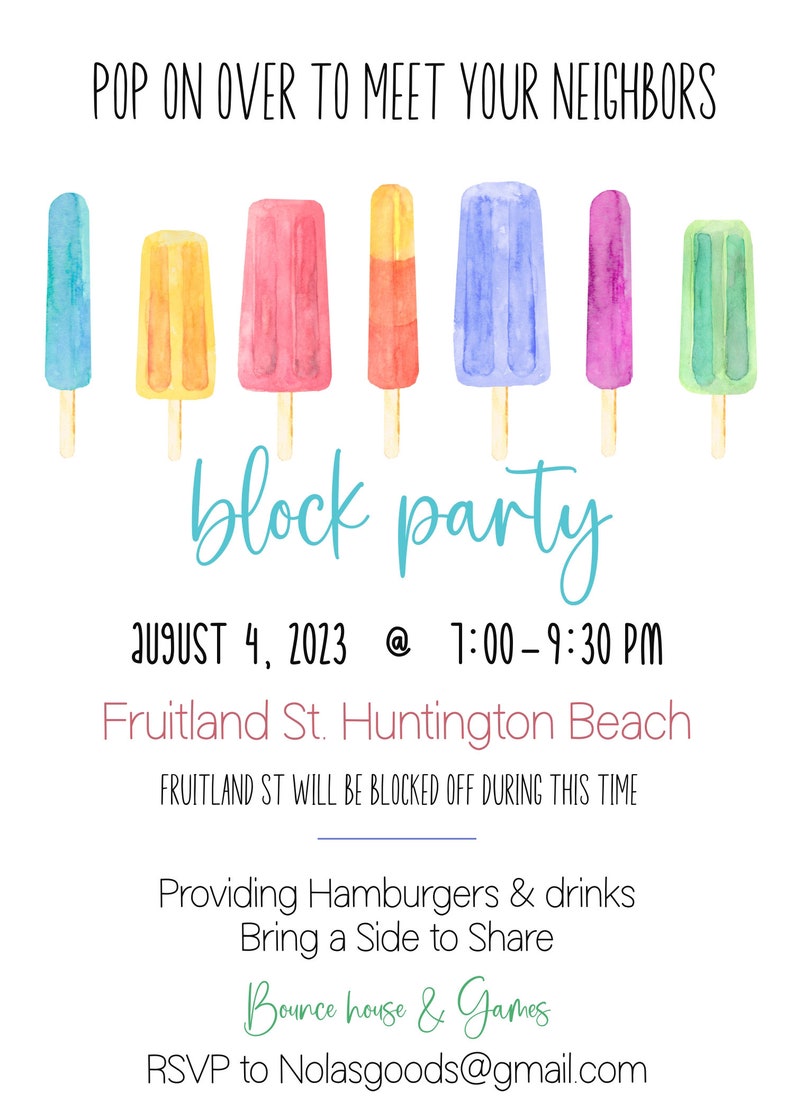Block Party Invitation Flyer Printable Summer Block Party - Etsy