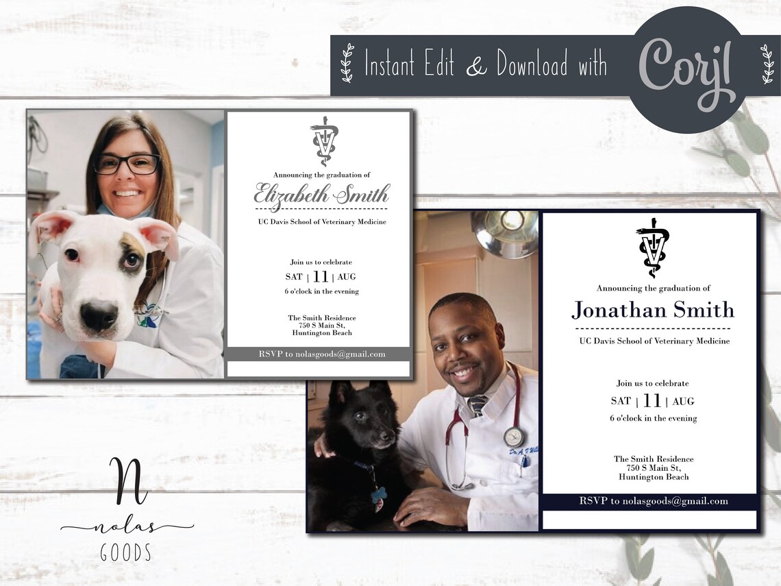 Veterinary School Graduation Invitation Digital, Veterinarian ...