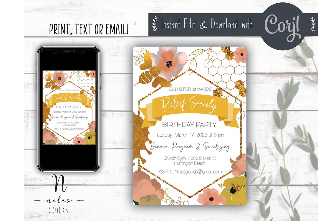 Relief Society Birthday Invitation, LDS Relief Society Invite, Relief ...