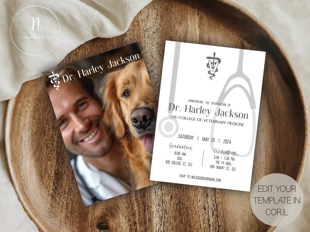 Veterinarian Graduation Announcement, Vet School Invitations Editable ...