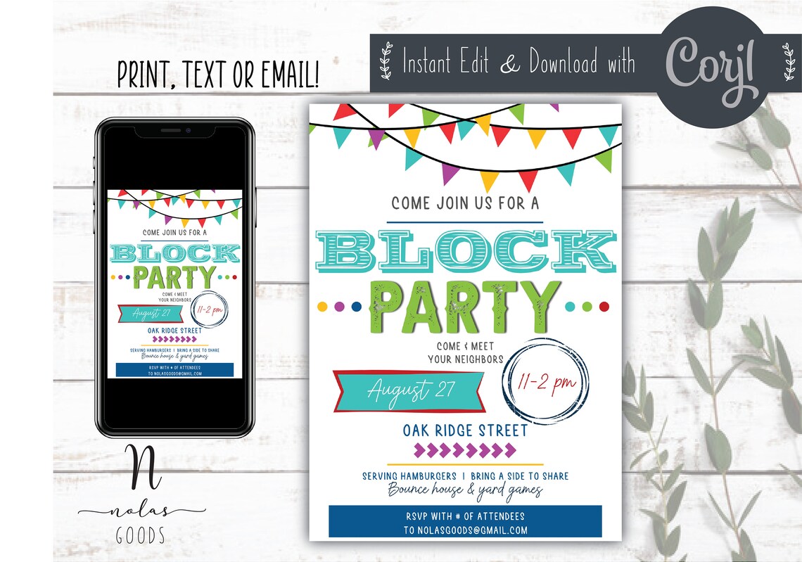 Block Party Invitation Flyer Printable Neighborhood Meet and - Etsy